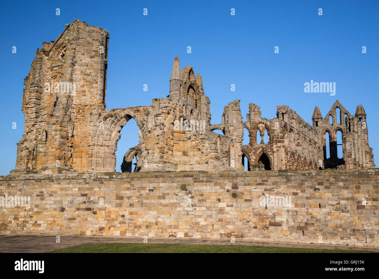 view of Whitby Abbey, ruined building, North Yorkshire Stock Photo - Alamy