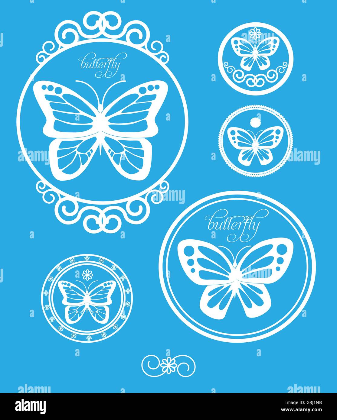Set of vintage butterfly labels, emblems and design elements. Vector ...
