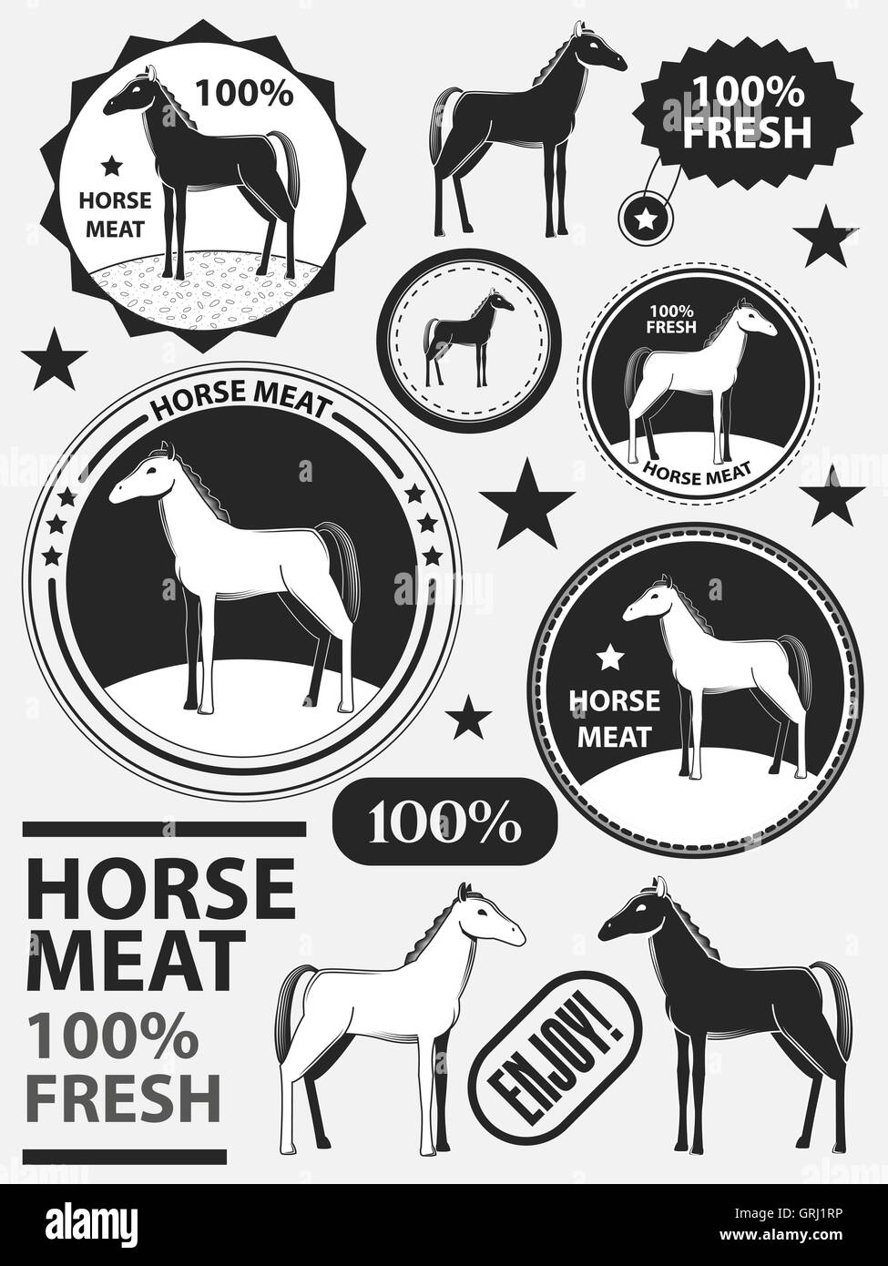 Vector labels meat Black and White Stock Photos & Images - Alamy