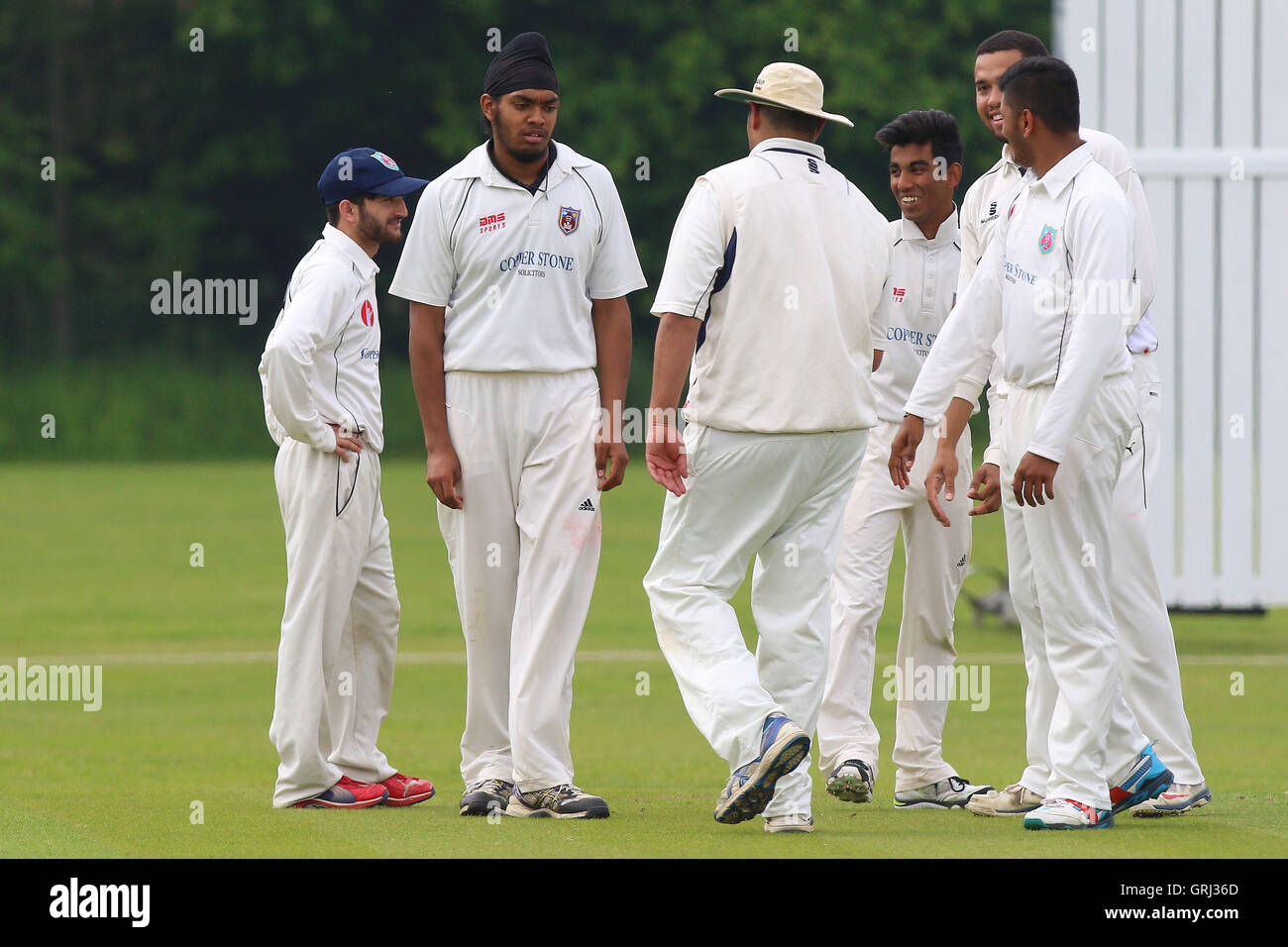 Hainault celebrate the second Hutton wicket during Hutton CC vs ...