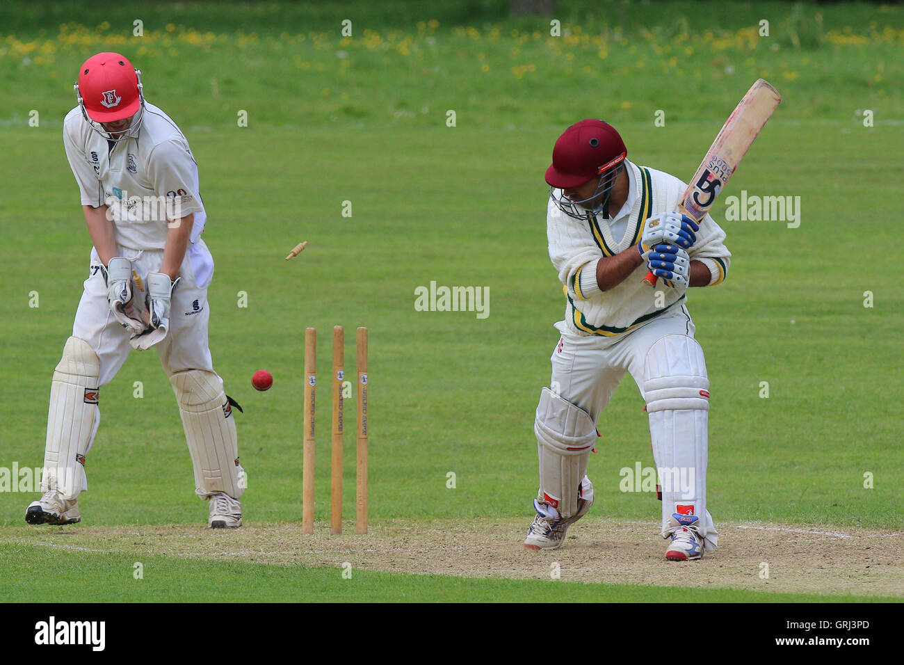 Umar Farooq of Harold Wood is bowled out by Ross Poulton during Harold ...