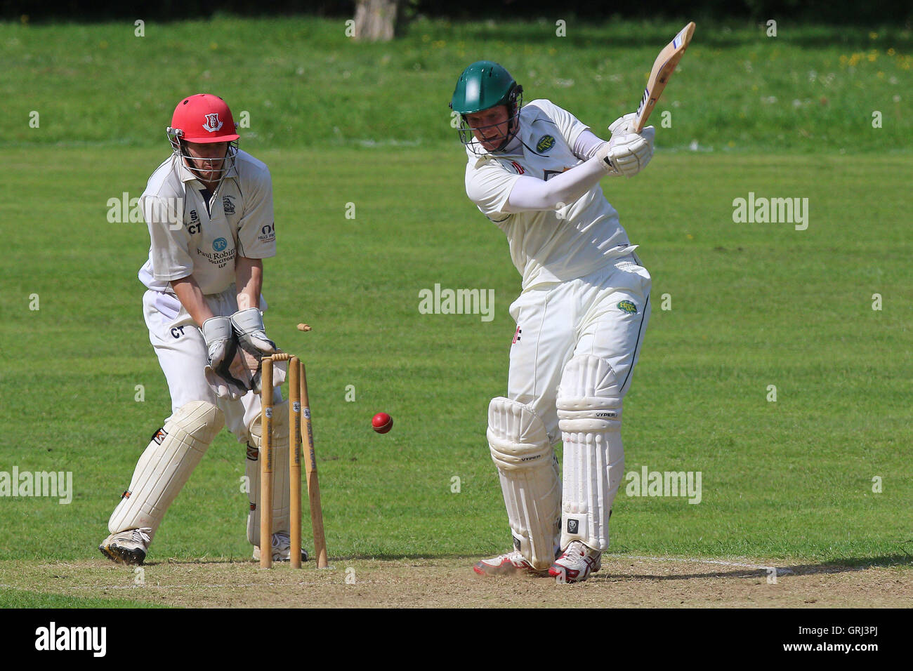 Chris Bennett of Harold Wood is bowled out by Ross Poulton during ...