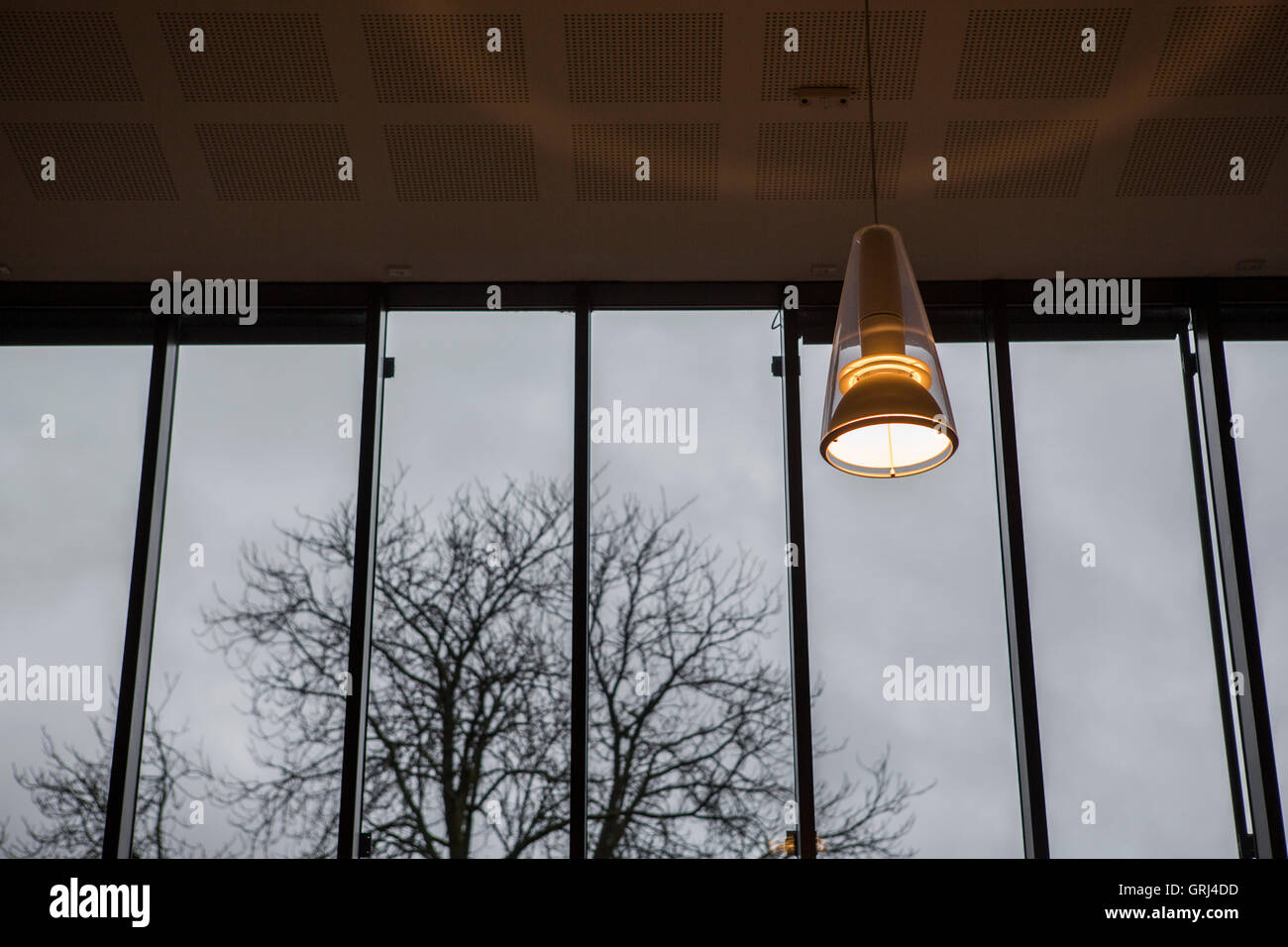 Interior with hanging lights Stock Photo - Alamy