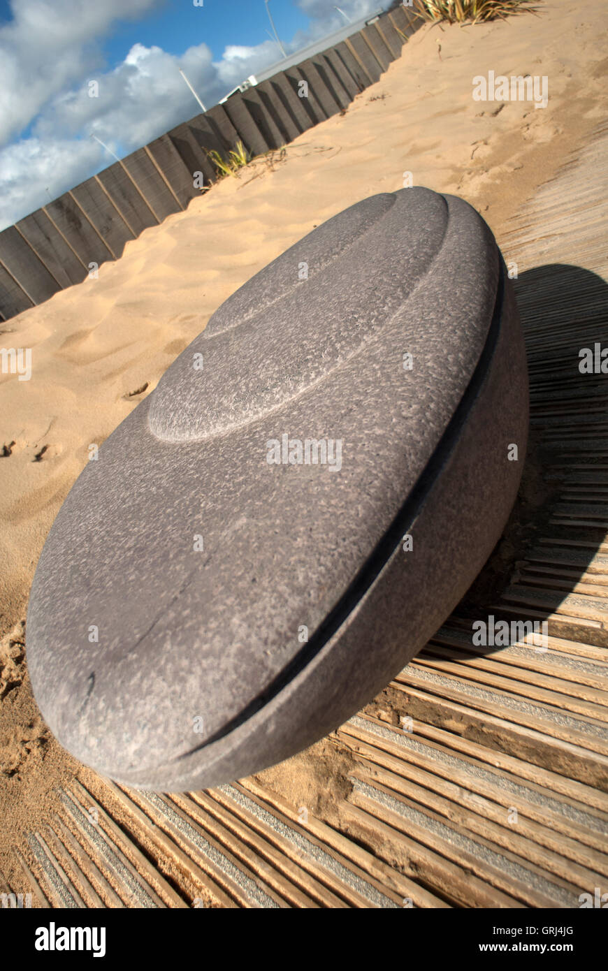 Rock shaped seating on Sandhaven promenade, South Shields Stock Photo ...