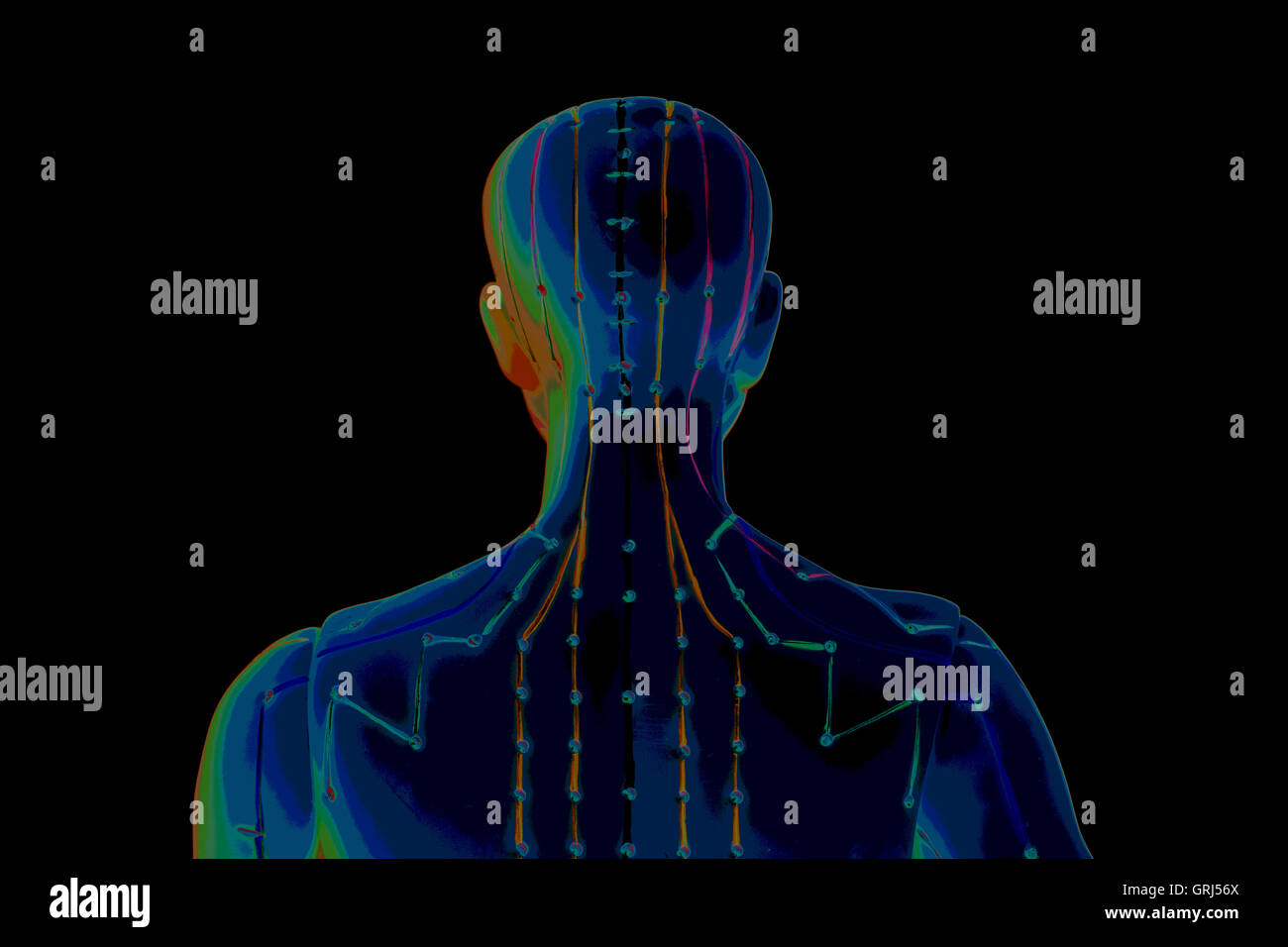 Medical acupuncture model of human on black background Stock Photo - Alamy