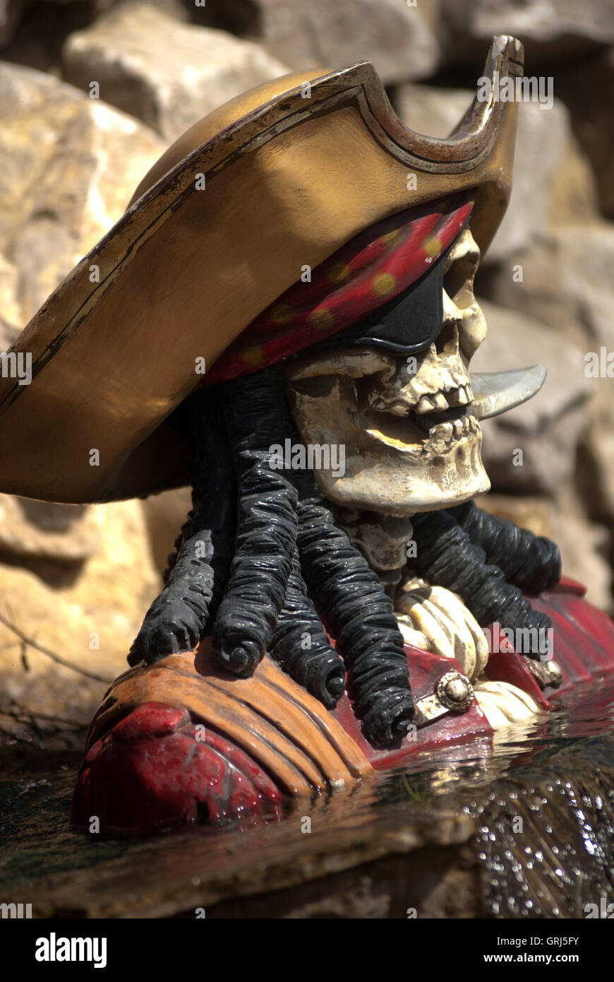 Pirate skeleton character, Ocean Beach pleasure park, South Shields ...