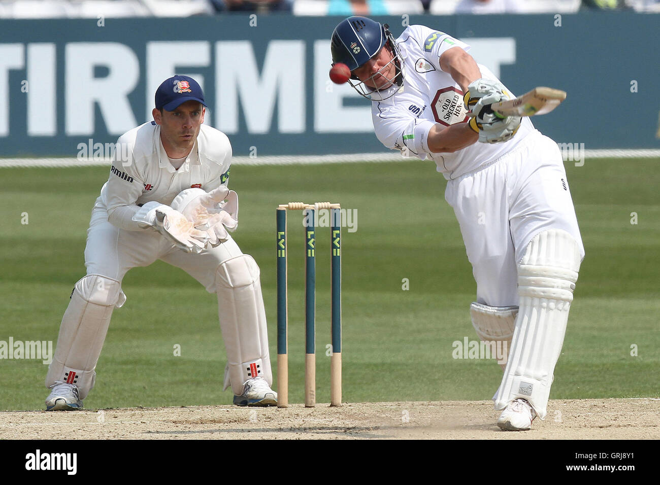James Foster of Essex can only watch as Wes Durston hits four runs for ...