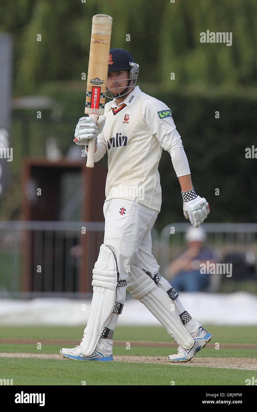 Jaik Mickleburgh of Essex celebrates scoring a half-century, 50 runs ...