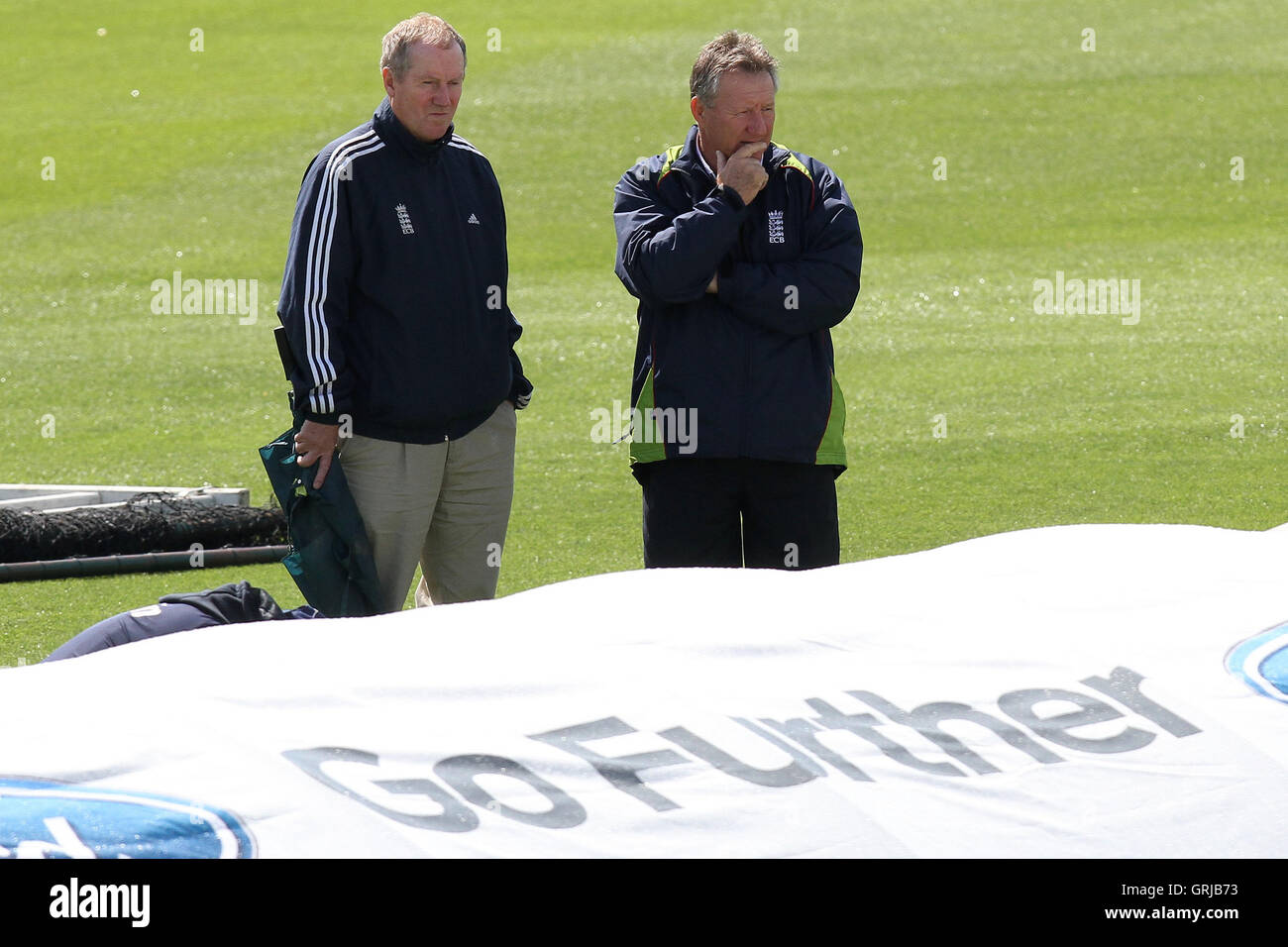 Umpires Nigel Cowley (R) and Steve Gale inspect the outfield - Essex ...