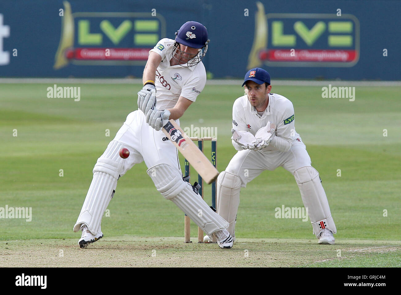 Adam Lyth in batting action for Yorkshire as James Foster looks on ...