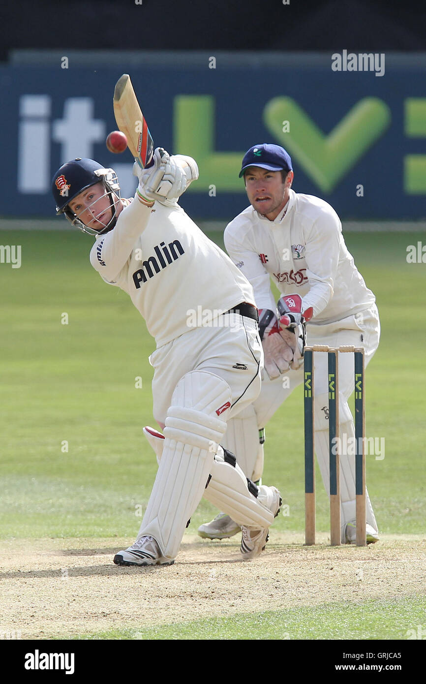 Adam Wheater hits four runs for Essex as Andrew Hodd looks on - Essex ...
