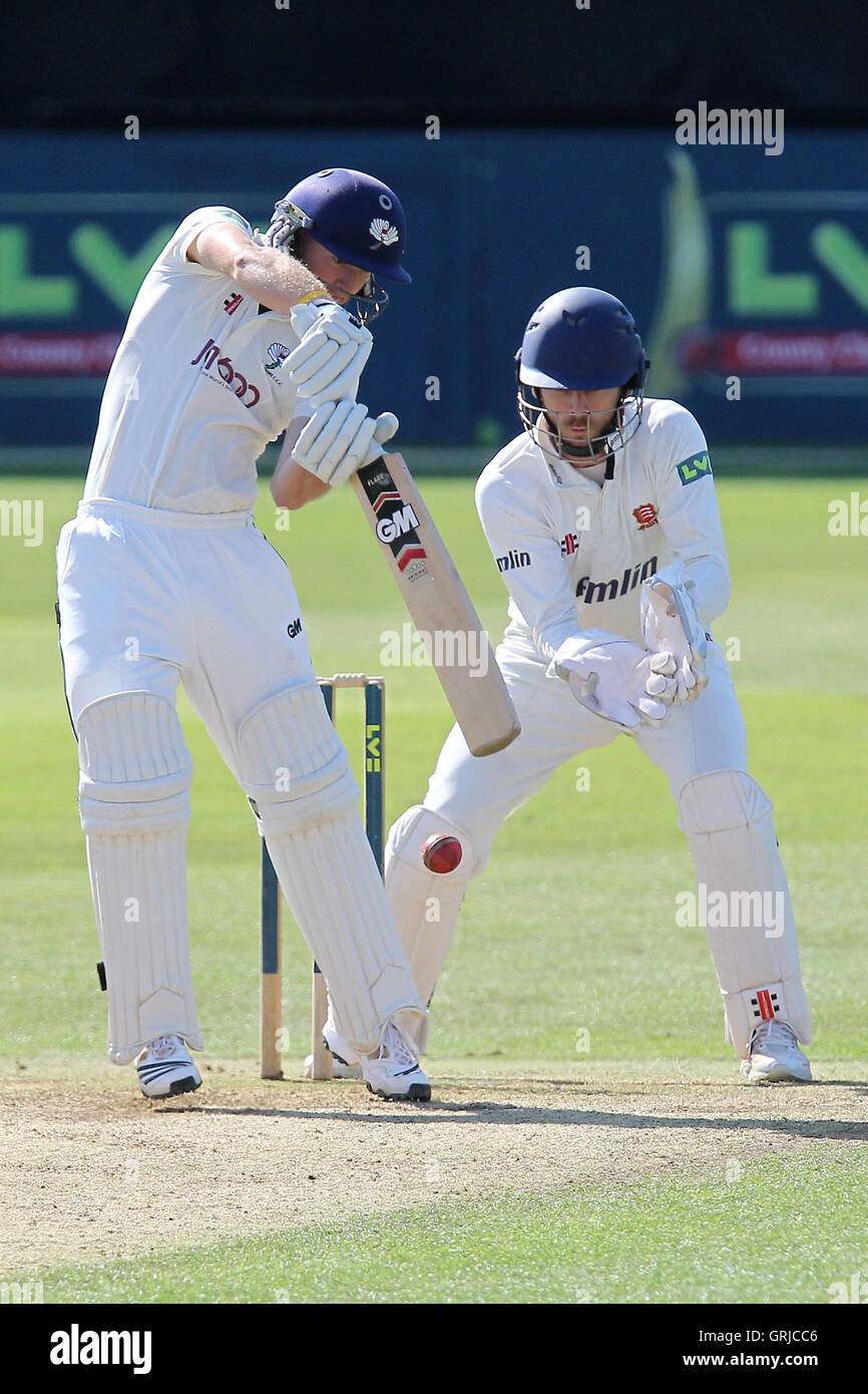 Adam Lyth in batting action for Yorkshire as James Foster looks on ...