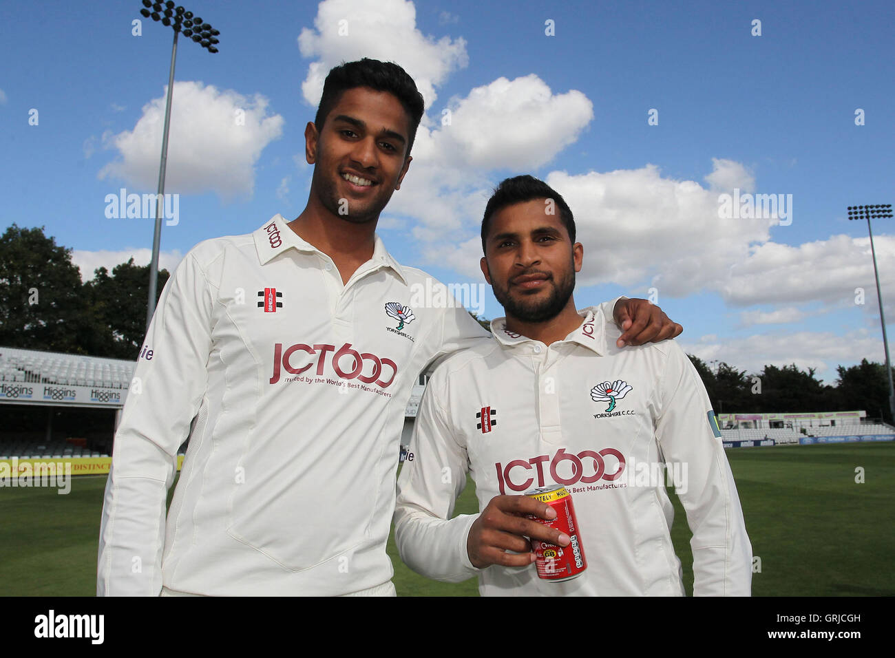 Yorkshire players Moin Ashraf (L) and Azeem Rafiq celebrate promotion ...