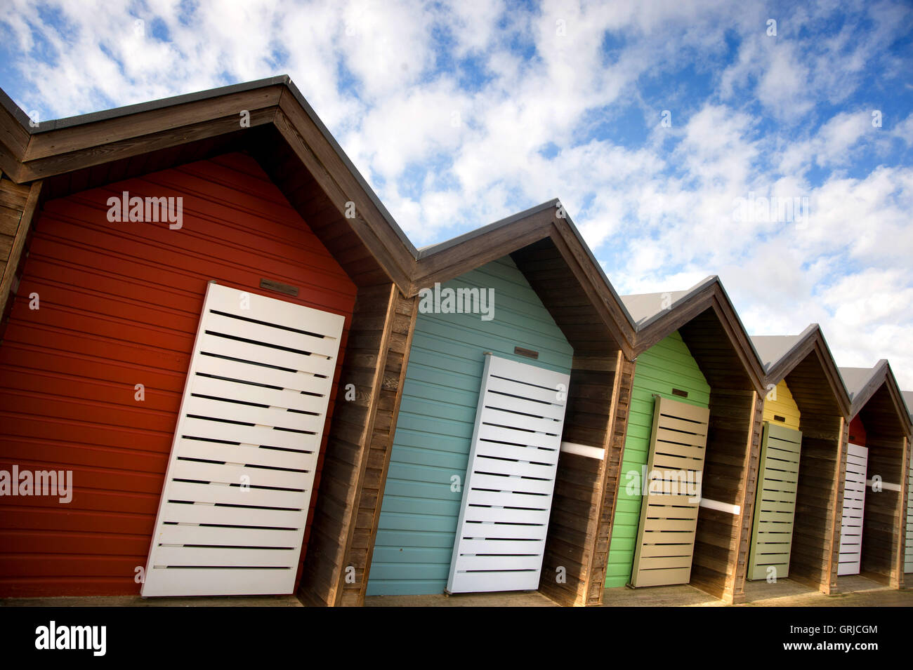 Multicoloured beach huts, Blyth, Northumberland Stock Photo - Alamy