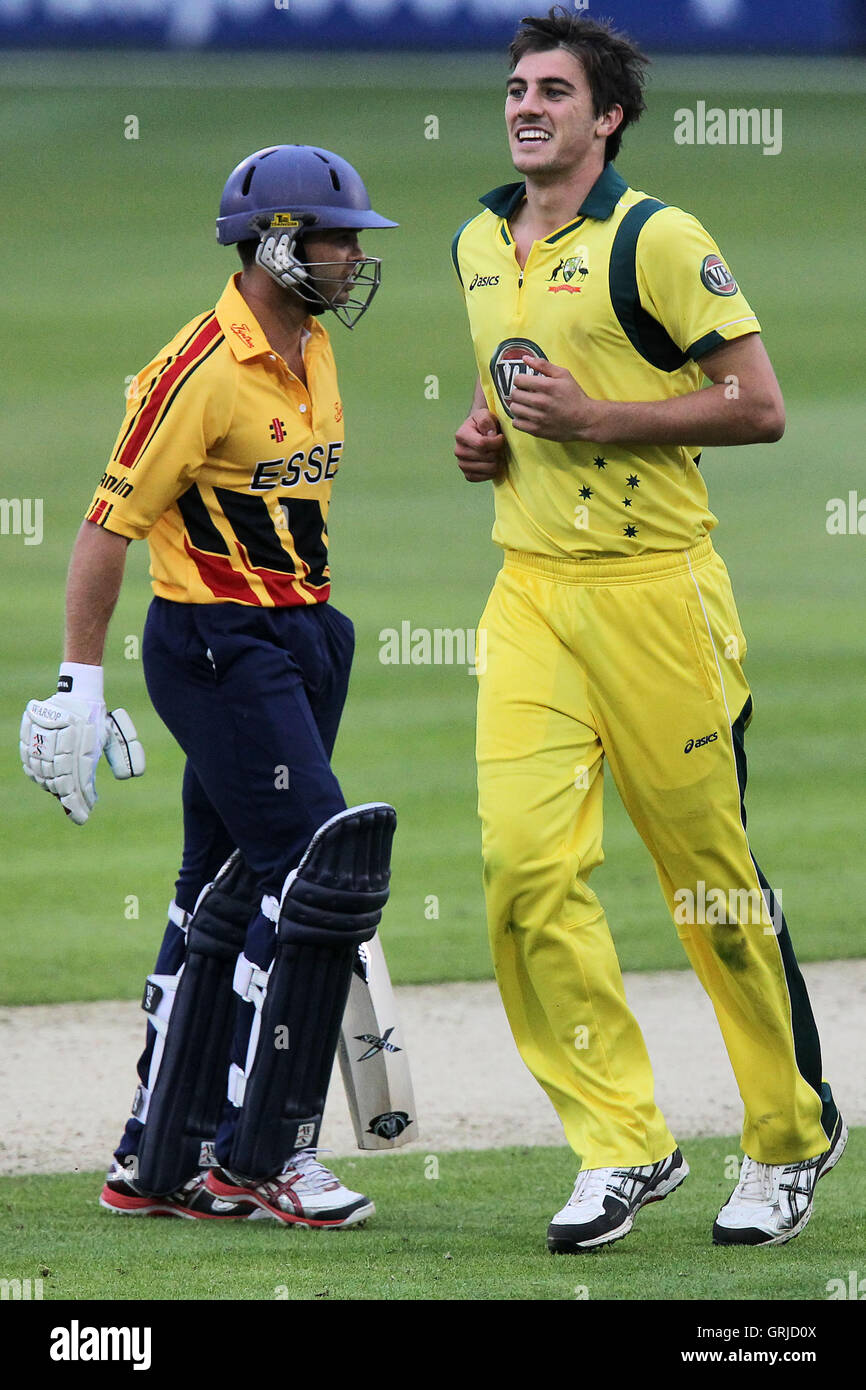 Greg Smith of Essex is bowled out by Patrick Cummins - Essex Eagles vs ...
