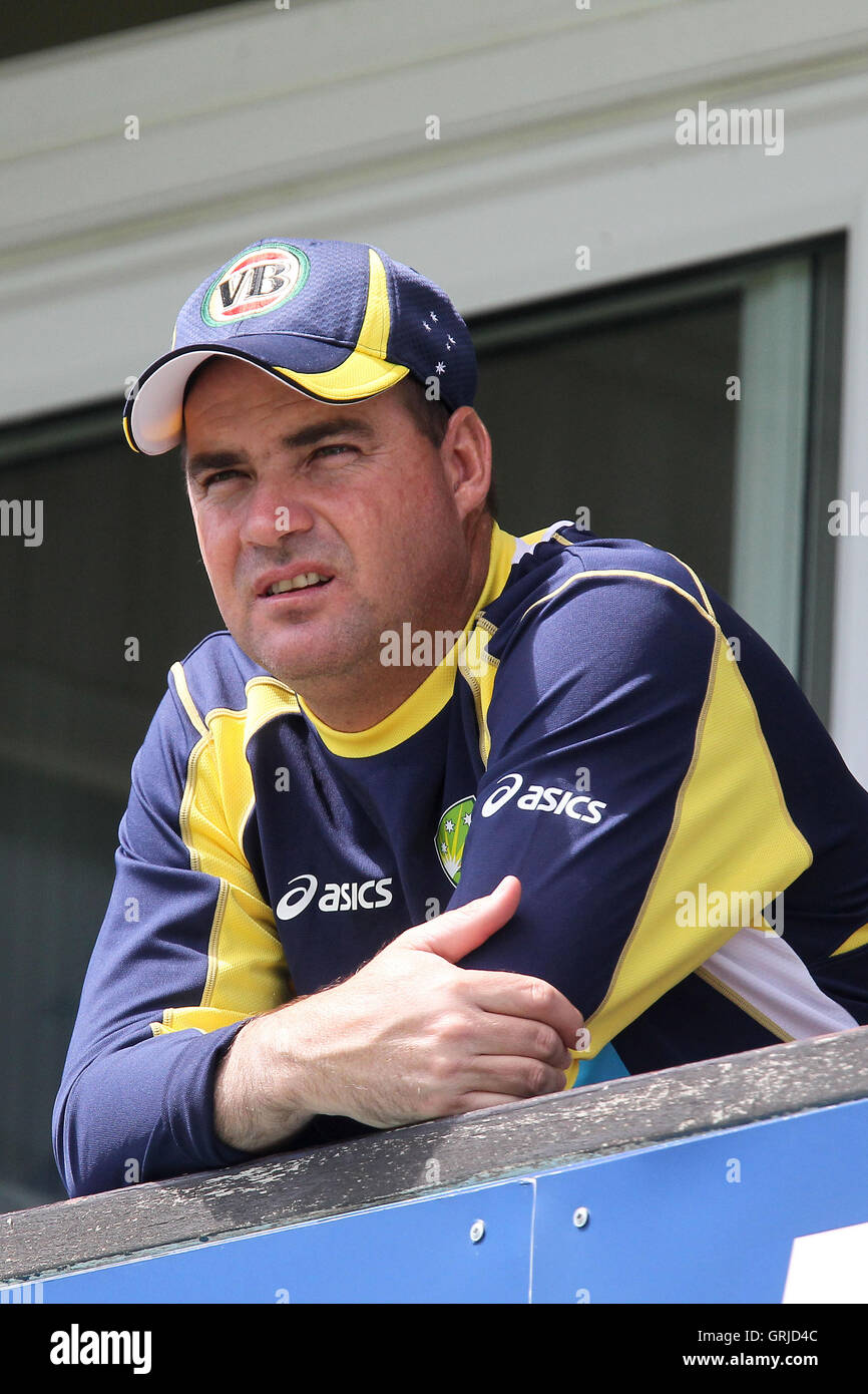 Australia coach Mickey Arthur looks on from the dressing room balcony ...