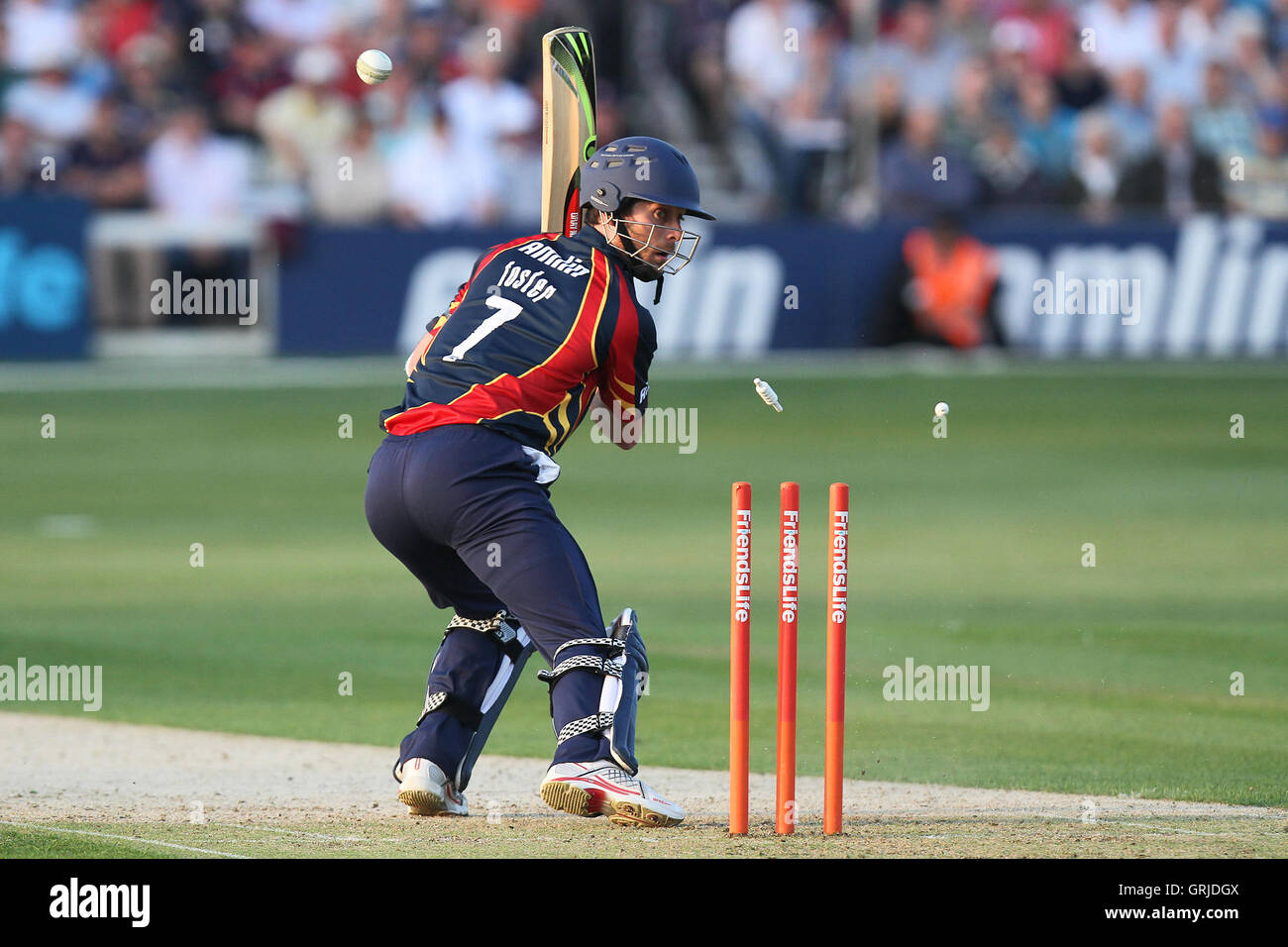 James Foster of Essex is bowled out by Matt Coles - Essex Eagles vs ...