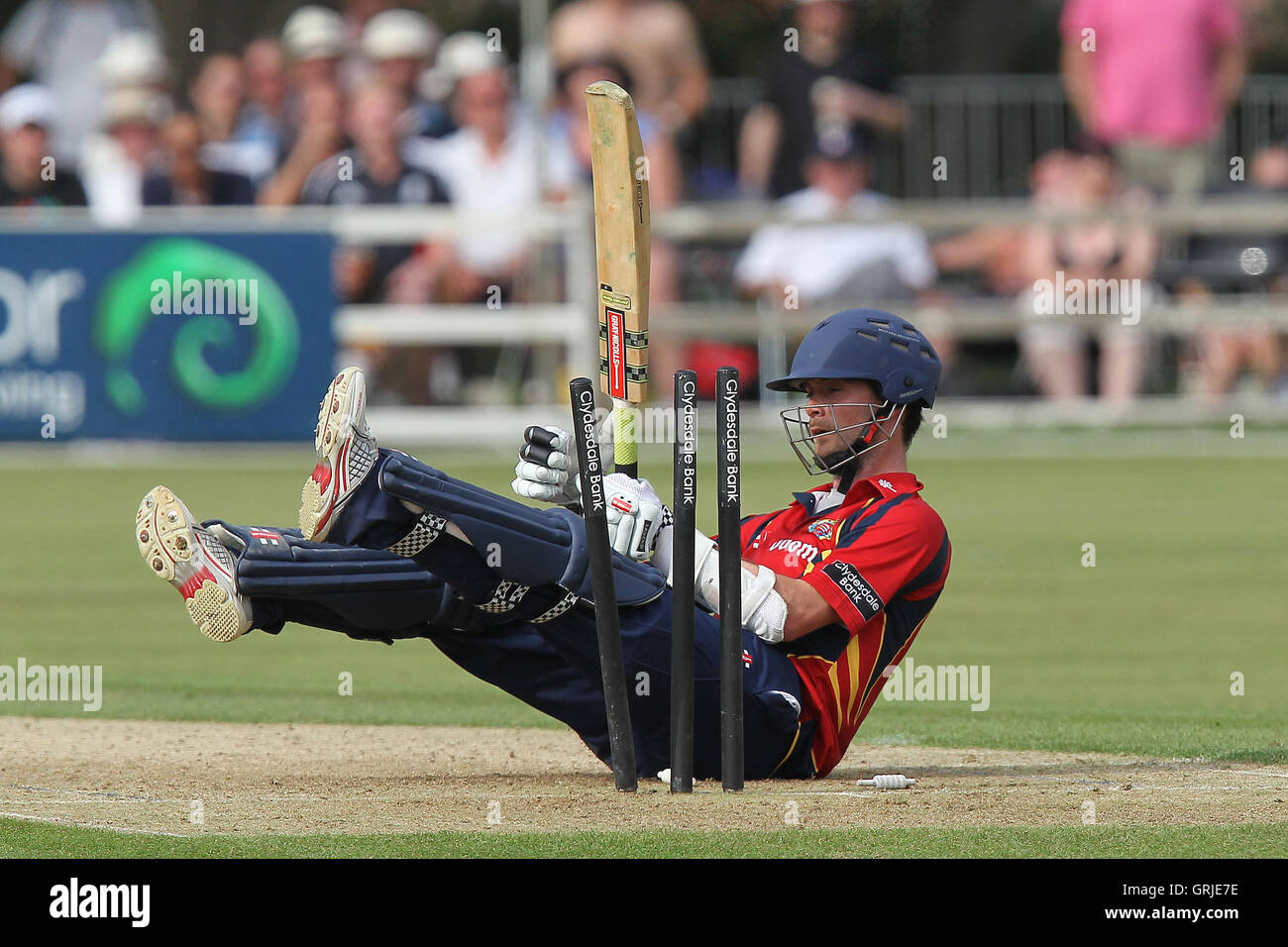 James Foster of Essex is bowled out by Logan van Beek - Essex Eagles vs ...