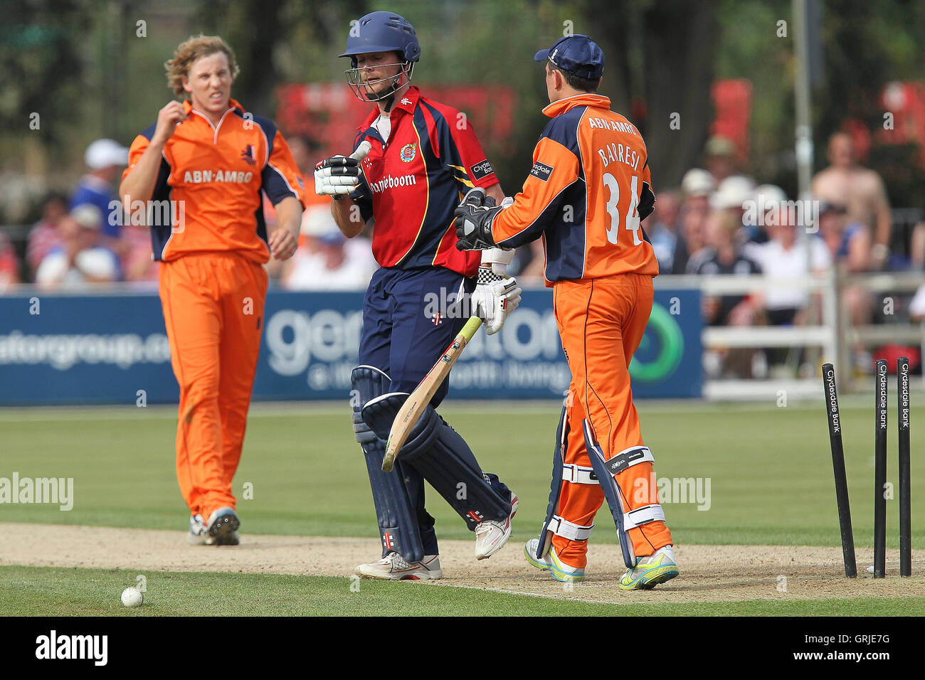 James Foster of Essex is bowled out by Logan van Beek - Essex Eagles vs ...