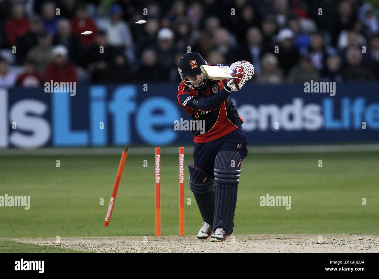 Adam Wheater of Essex is bowled up by Chris Tremlett - Essex Eagles vs ...