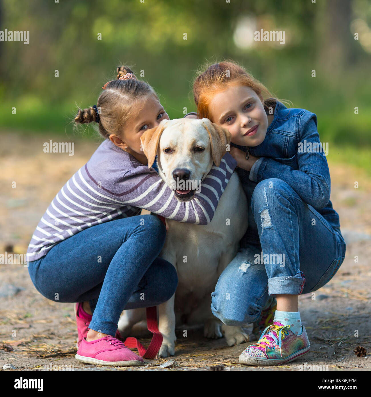Family with two kids and dog hi-res stock photography and images - Alamy
