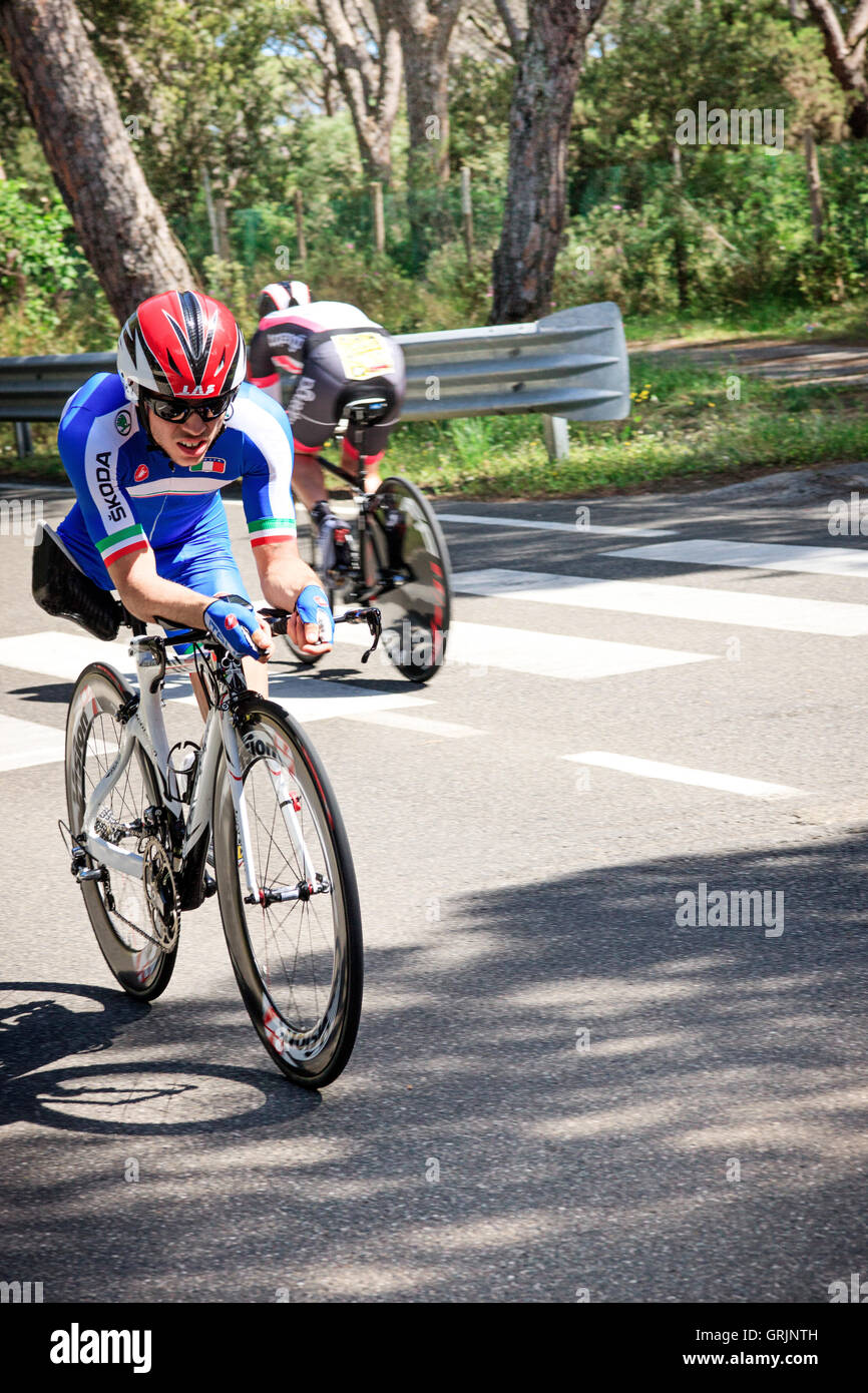 Grosseto, Italy - May 09, 2014: The disabled cyclist with the bike ...