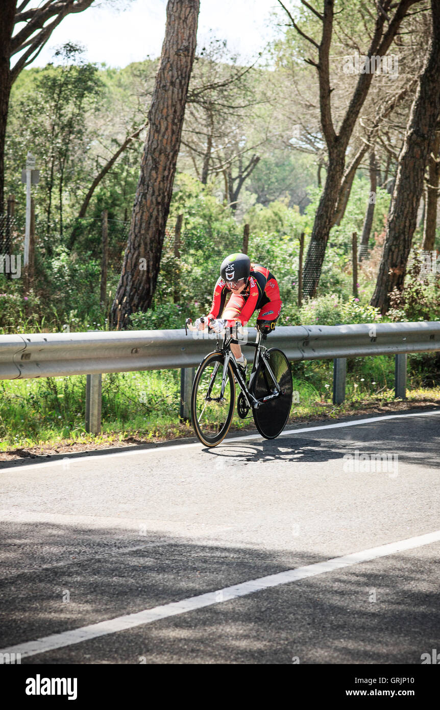 Grosseto, Italy - May 09, 2014: The cyclist without feet with the bike ...