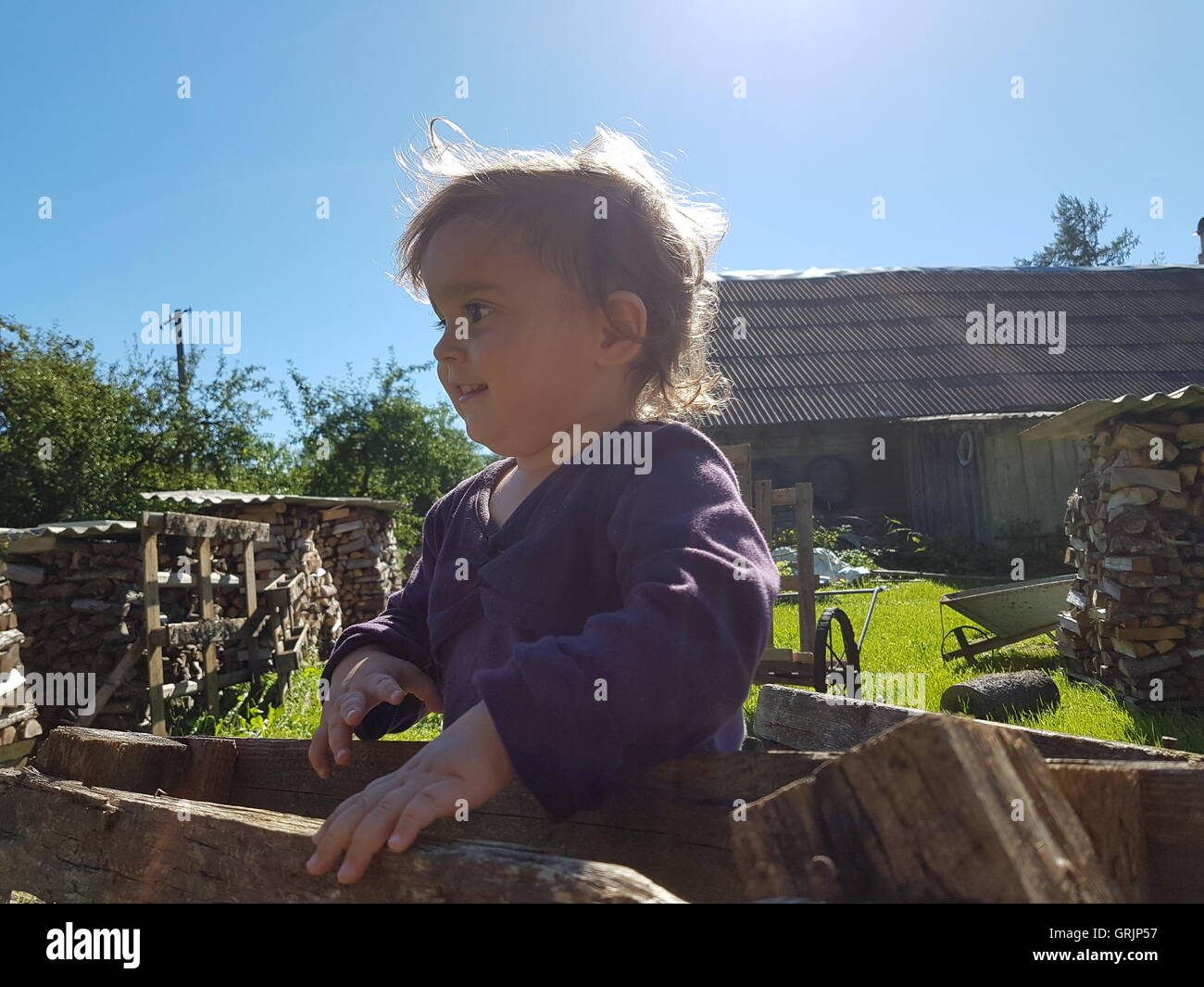 cute girl playing at farm Stock Photo - Alamy
