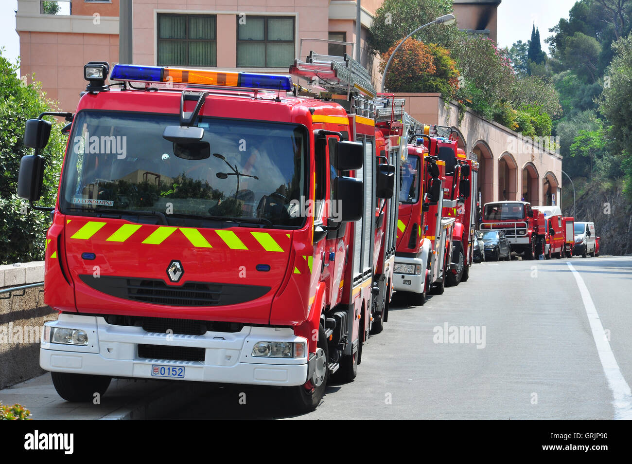 PARIS, FRANCE - JUNE 17: Fire engines in the street of Monte-Carlo ...