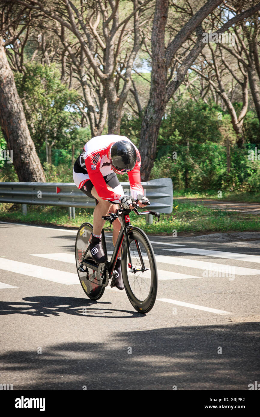 Grosseto, Italy - May 09, 2014: The disabled cyclist with the bike ...