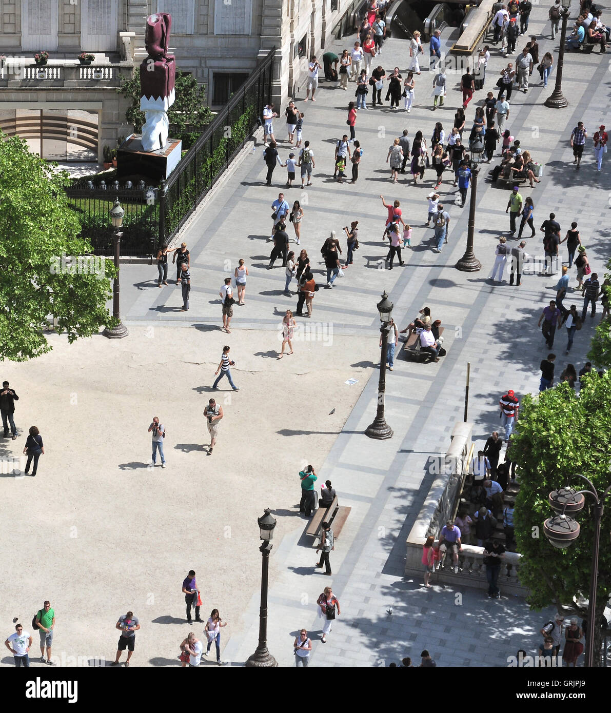 PARIS, FRANCE - MAY 7: Top view of the people crowd walking by Champs ...