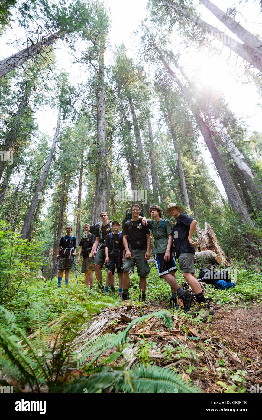 A group of Boy Scouts backpack along the Lewis and Clark Trail near ...