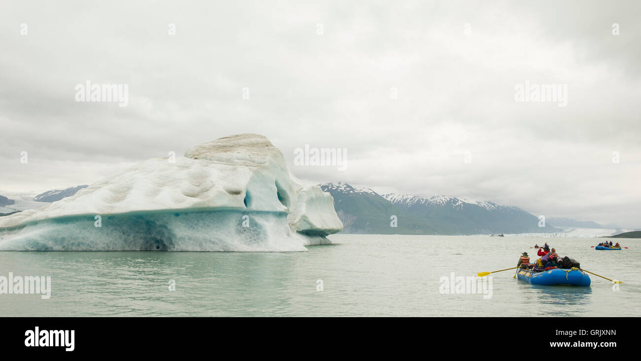 Rafters navigating icebergs on Alsek Lake Stock Photo - Alamy