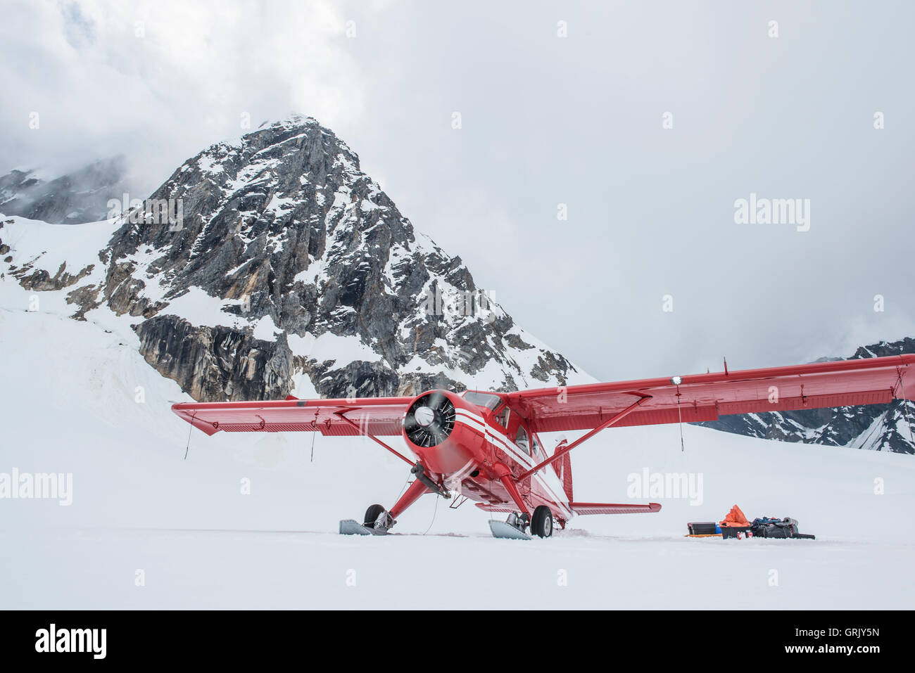 A DeHavilland Beaver ski plane on the glacier at the Sheldon ...
