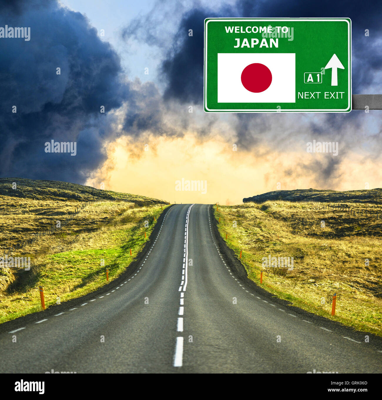 Japan road sign against clear blue sky Stock Photo - Alamy