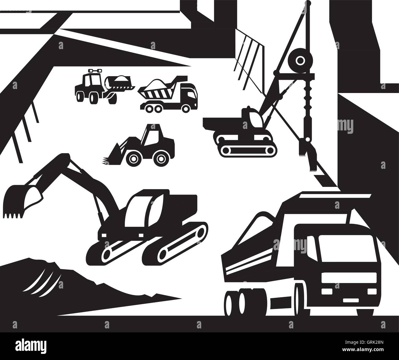 Construction and excavation machinery - vector illustration Stock ...