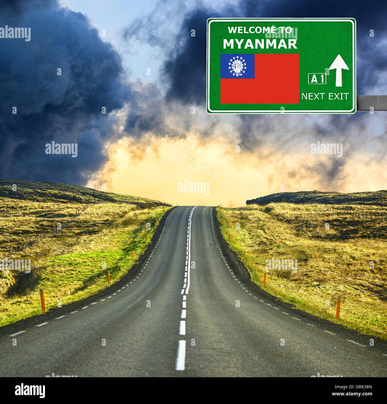 Myanmar road sign hi-res stock photography and images - Alamy