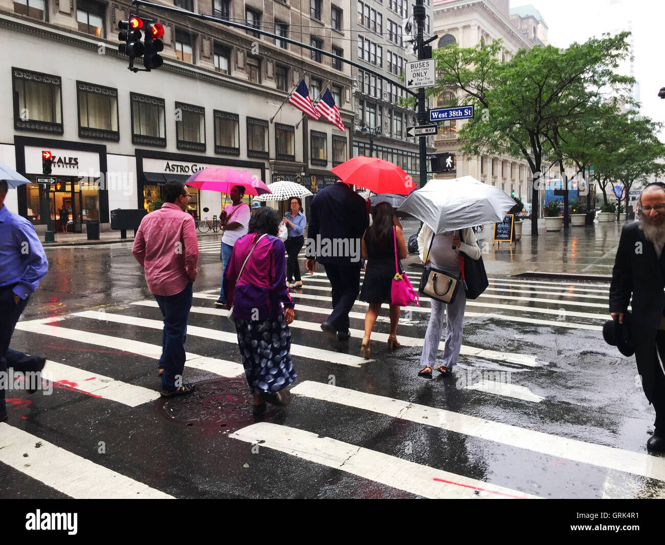 Activity under Brollies on Fifth Avenue during Rainstorm, New York City ...