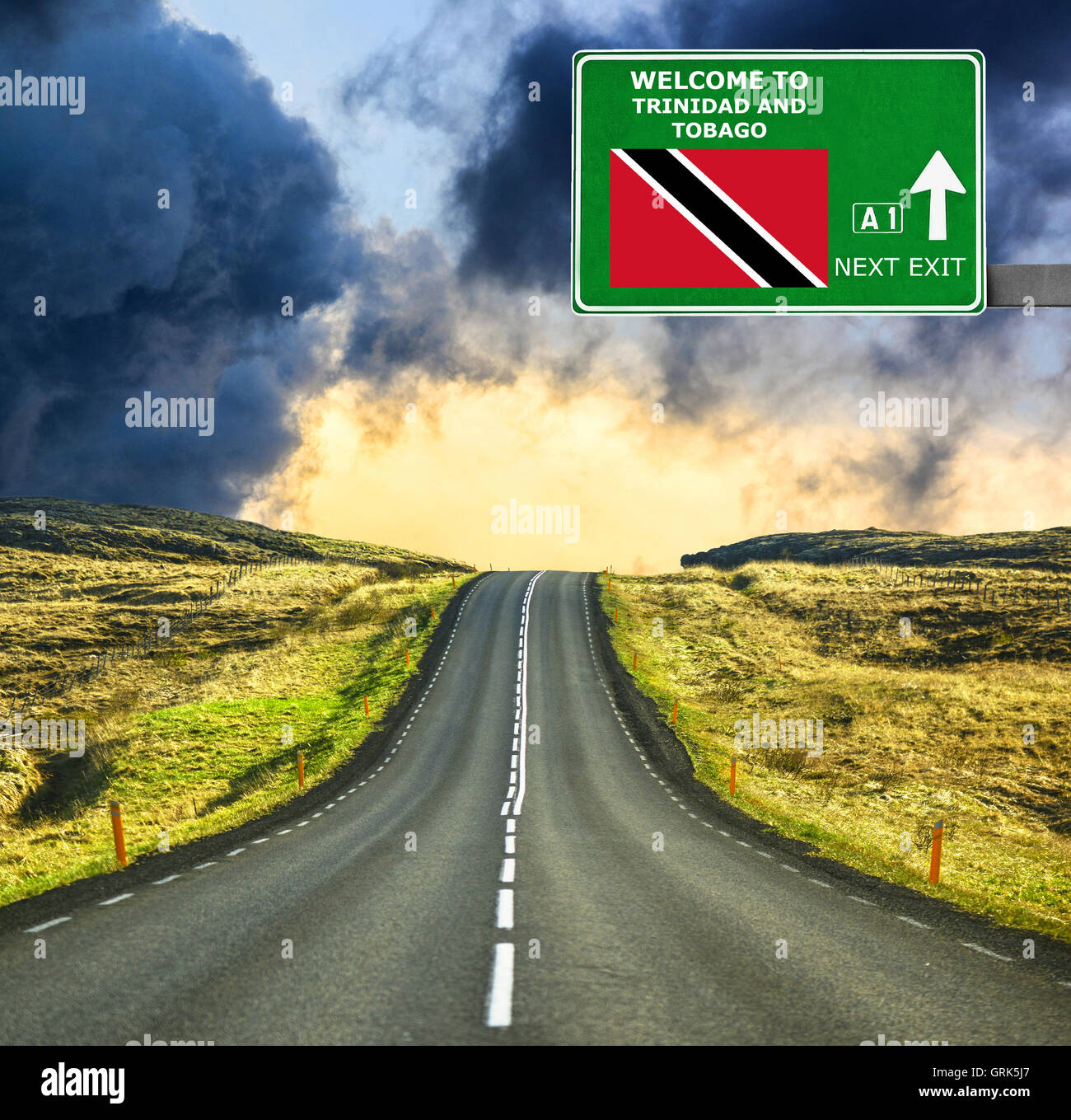 Trinidad and Tobago road sign against clear blue sky Stock Photo - Alamy