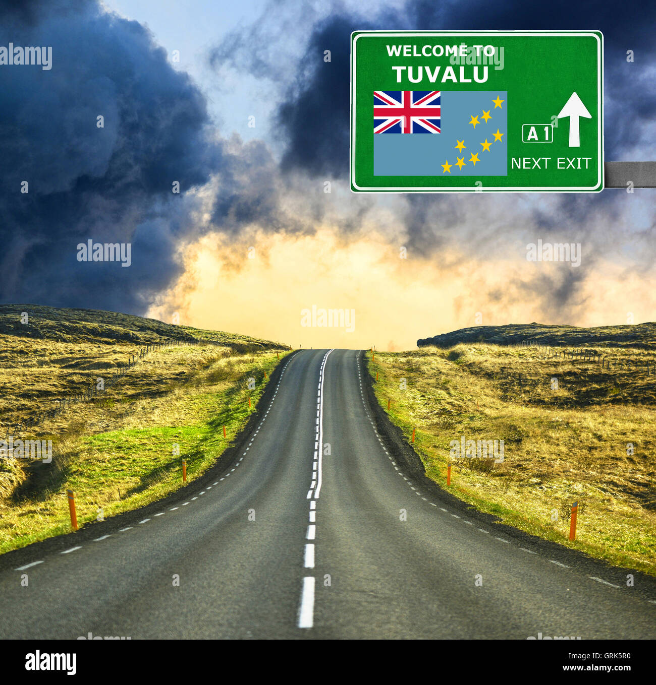 Tuvalu road sign against clear blue sky Stock Photo - Alamy