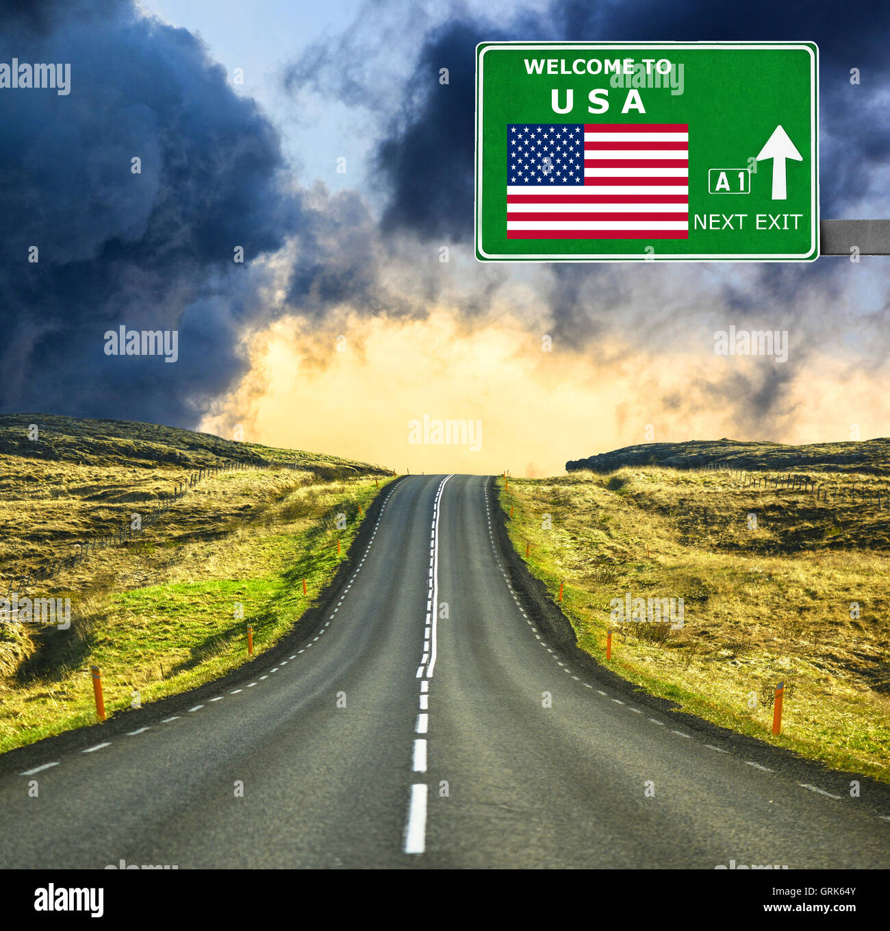 United States of America road sign against clear blue sky Stock Photo ...