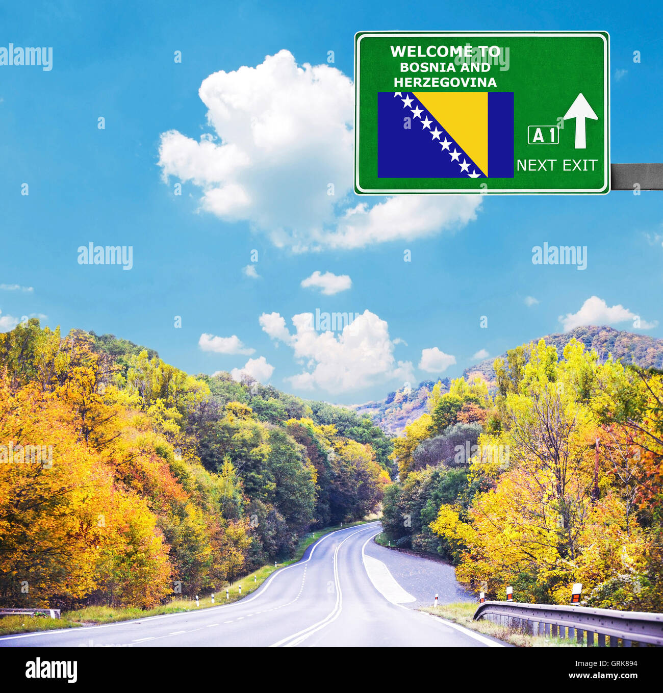 Bosnia and Herzegovina road sign against clear blue sky Stock Photo - Alamy