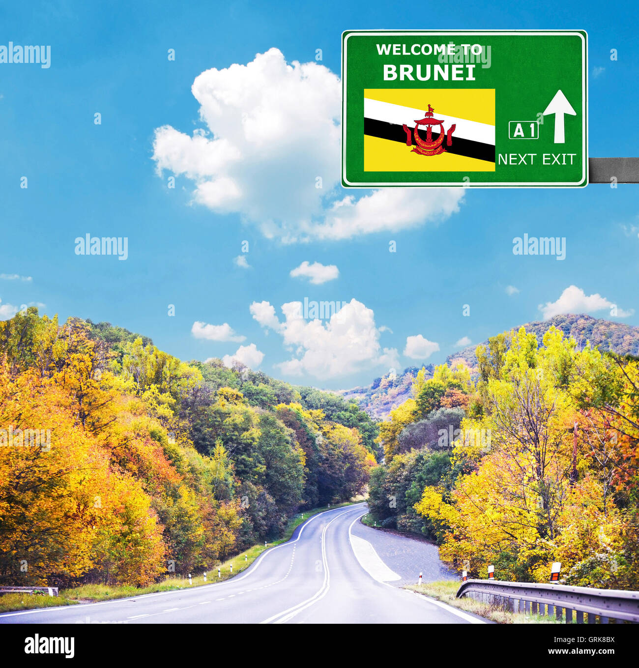 Brunei road sign against clear blue sky Stock Photo - Alamy