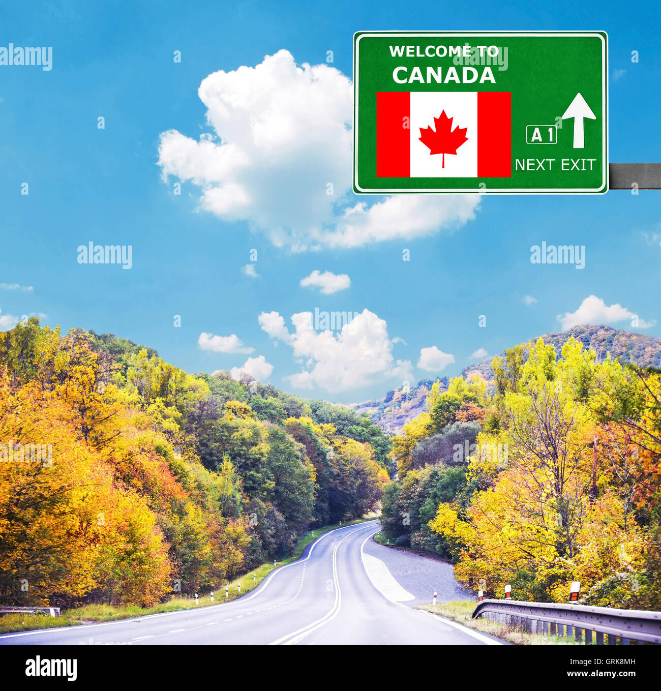 Canada road sign against clear blue sky Stock Photo - Alamy