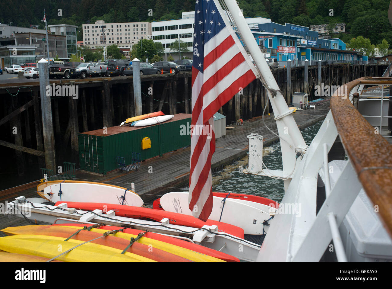 Cruises docked at the water front in Juneau dock Alaska. Downtown ...