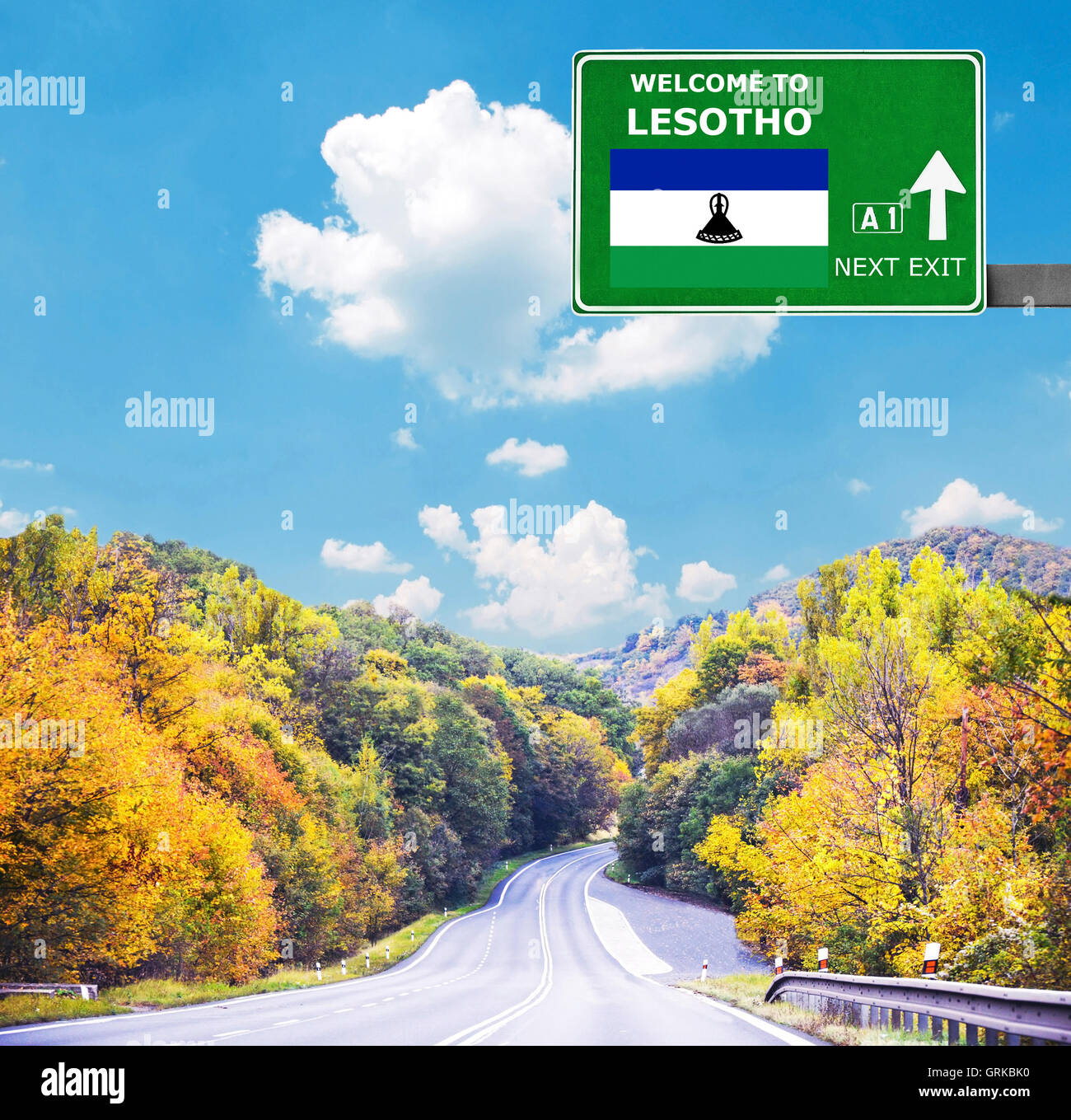 Lesotho road sign against clear blue sky Stock Photo - Alamy
