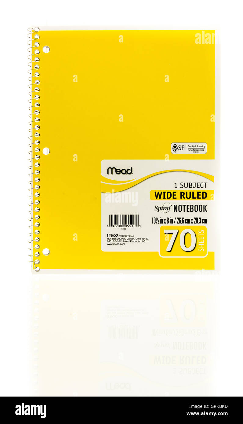Winneconne, WI - 20 August 2016: Mead spiral yellow notebook on an ...