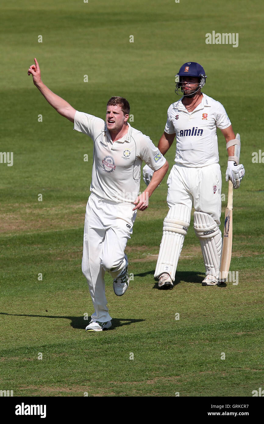 David Balcombe of Hampshire celebrates the wicket of Adam Wheater ...