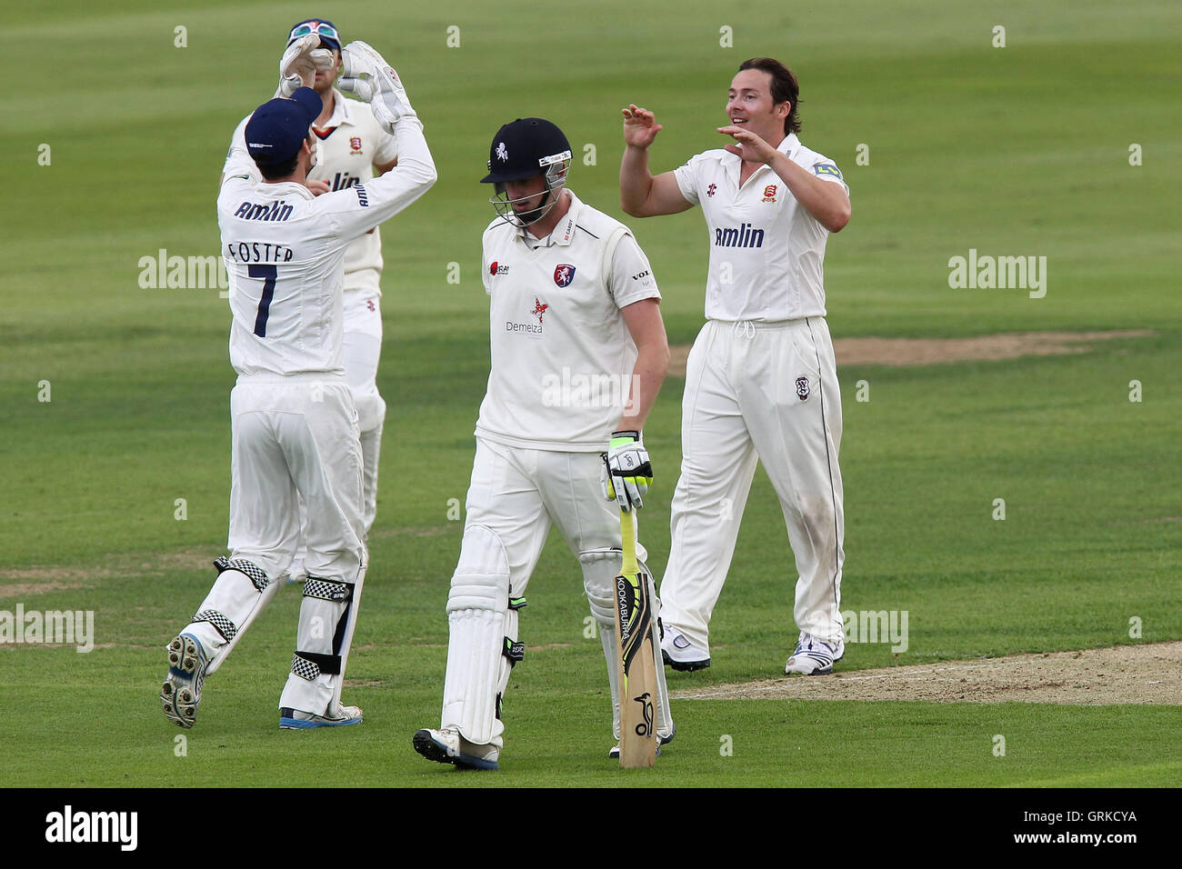 Graham Napier (R) of Essex celebrates the wicket of Alex Blake - Kent ...