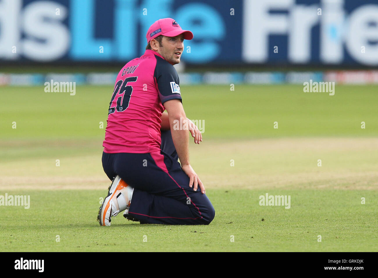 Steven Crook of Middlesex looks on - Essex Eagles vs Kent Spitfires ...